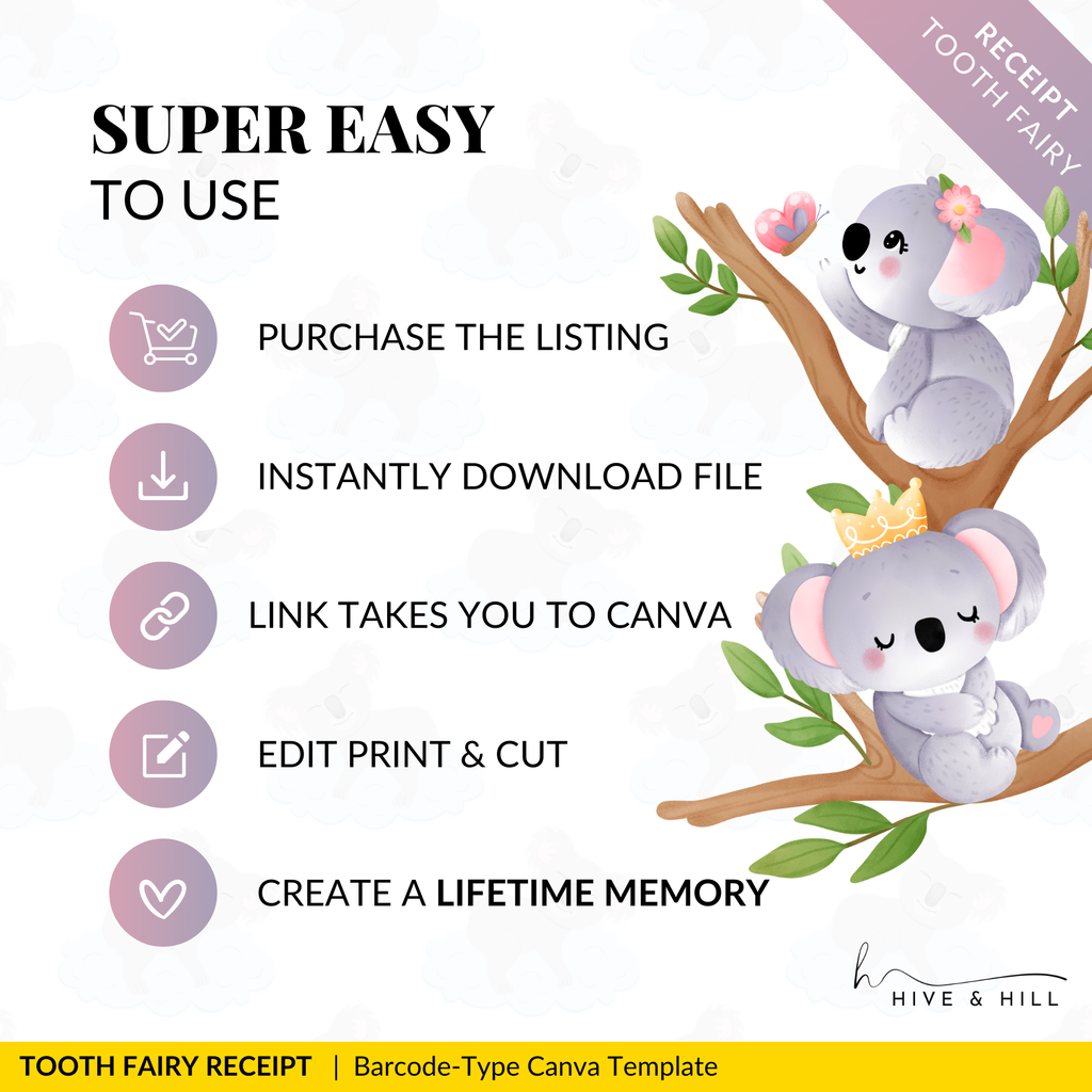 PERSONALIZED Australian Koala Bear Tooth Fairy Receipt for Kids ...