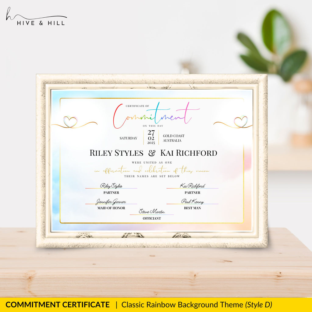 Framed All Love Wins landscape commitment certificate with rainbow ...